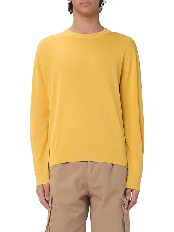 LANEUS Cotton Knit Crewneck Sweater - Yellow
