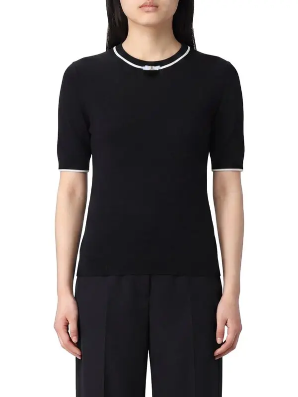 Valentino Garavani Wool Crew Neck Sweater With Bow And Vlogo Signature - Black