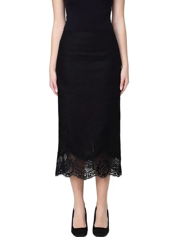 TWINSET Lace Insert Pencil Midi Skirt - Black