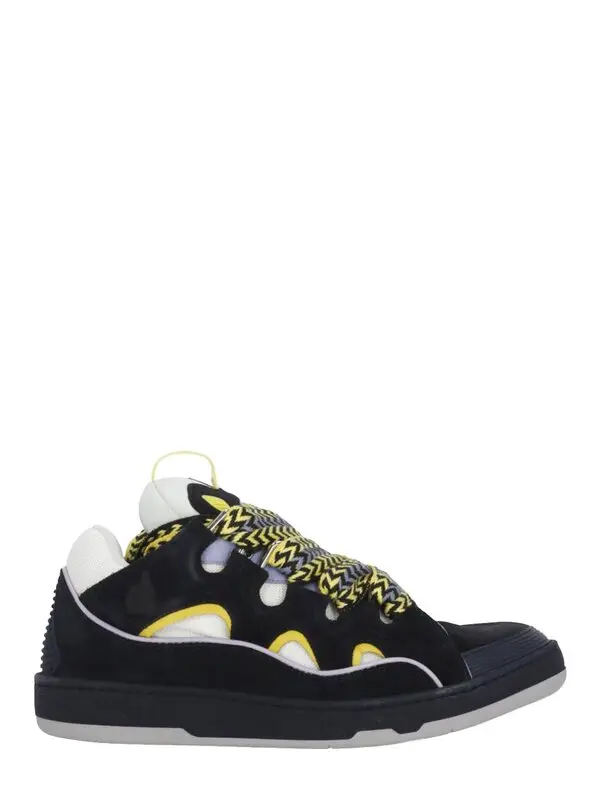 LANVIN Curb Leather And Mesh Low Top Sneakers - Black