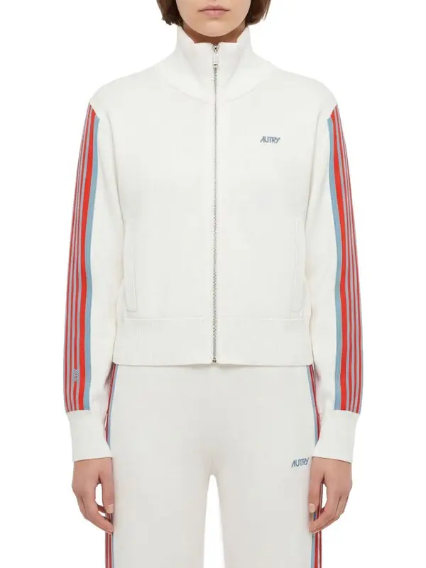 AUTRY Viscose Blend Zip-up Sweatshirt With Logo - White