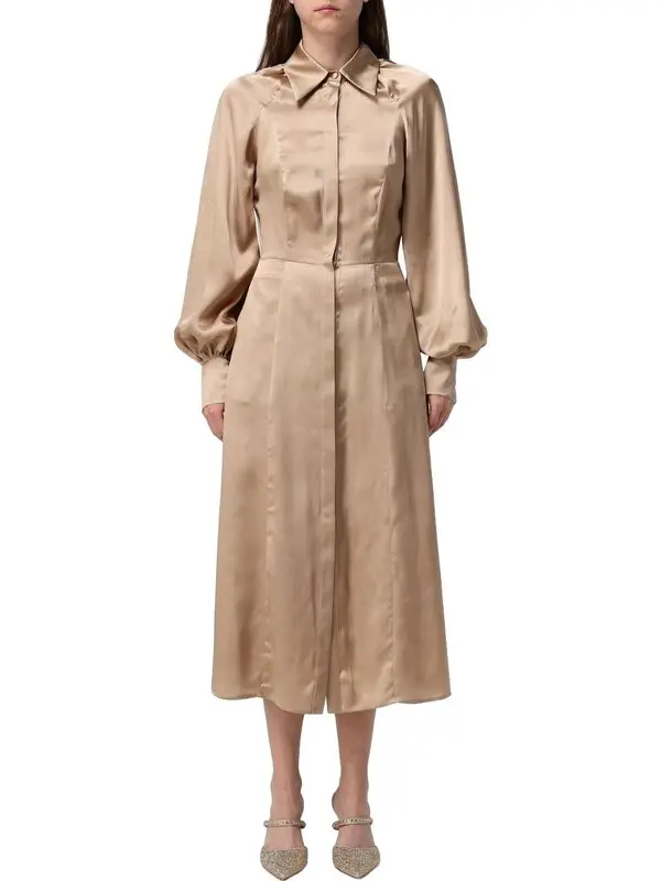 CRIDA MILANO Windsor Satin Midi Shirt Dress - Gold