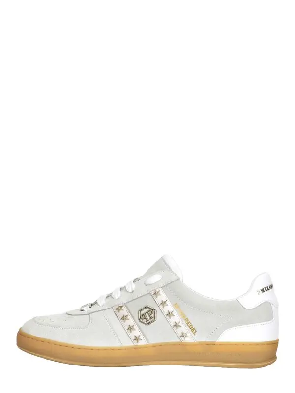 Philipp Plein Retro Rebel Suede Sneakers With Applied Stars - White
