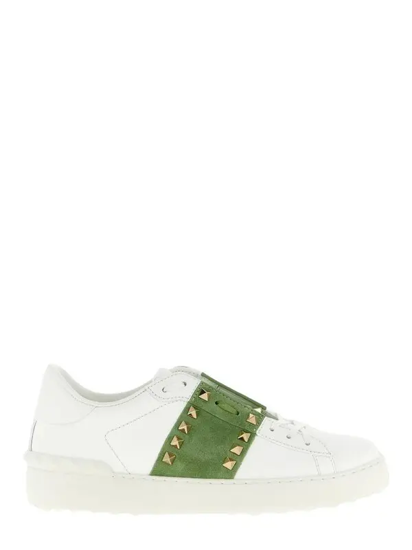 Valentino Garavani Rockstud Untitled Leather And Suede Lace-up Sneakers - Green