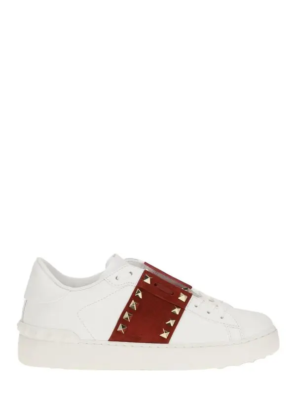 Valentino Garavani Rockstud Untitled Leather And Suede Lace-up Sneakers - Red