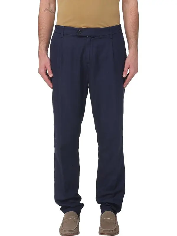 Eleventy Cotton And Linen Slim Fit Trousers With Paisley Pattern - Blue