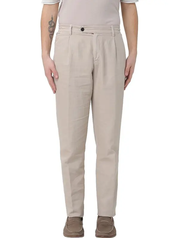 Eleventy Cotton And Linen Slim Fit Paisley Trousers - Sand