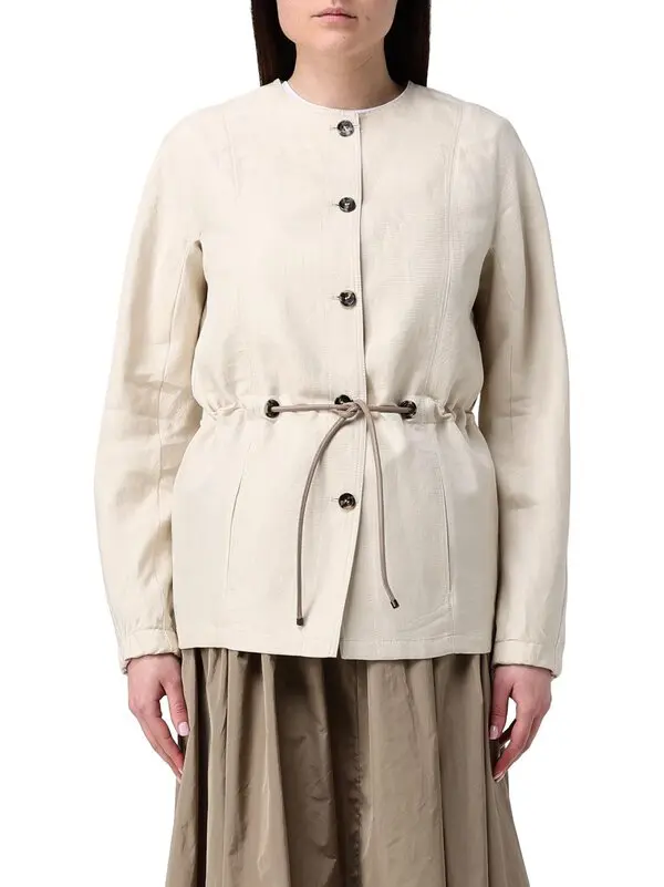 Max Mara Linen And Silk Jacket With Drawstring Waist - Beige