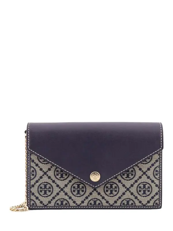 Tory Burch Monogram Chain Wallet - Gnawed Blue