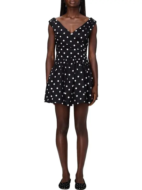 SELF-PORTRAIT Polka Dot Cotton Mini Dress - Black