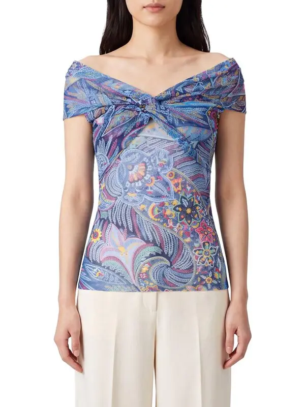 Etro Off-the-shoulder Paisley Print Top - Blue