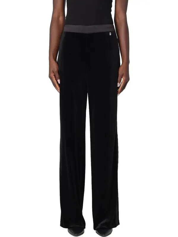 Liu Jo Wide Leg Velvet Trousers - Black