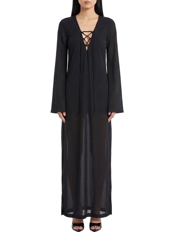 Andamane Ava Long V-neck Jersey Caftan - Black