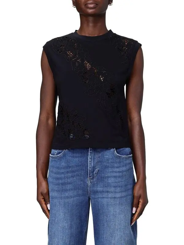 TWINSET Cotton And Macramé Lace Sleeveless Top - Black