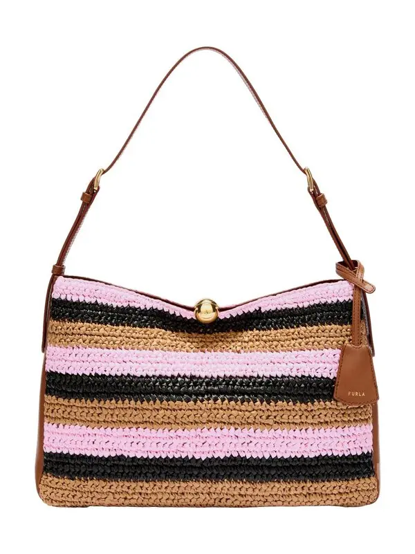 Furla Shoulder Bag With Striped Woven Design And Trim - Leather