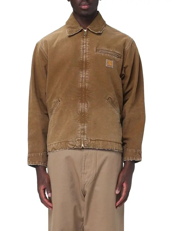 Carhartt Work In Progress Og Detroit Cotton Jacket With Zip Closure And Logo Patch - Brown