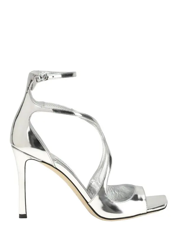JIMMY CHOO Azia Laminated Patent Leather Sandals - Silver
