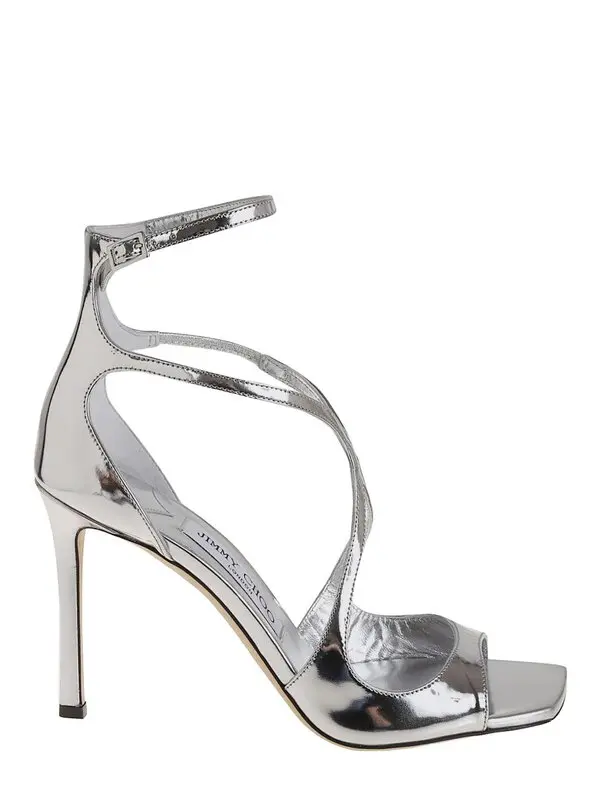 JIMMY CHOO Azia Laminated Patent Leather Sandals - Silver