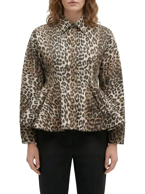 GANNI Leopard Print Button-up Shirt - Milk