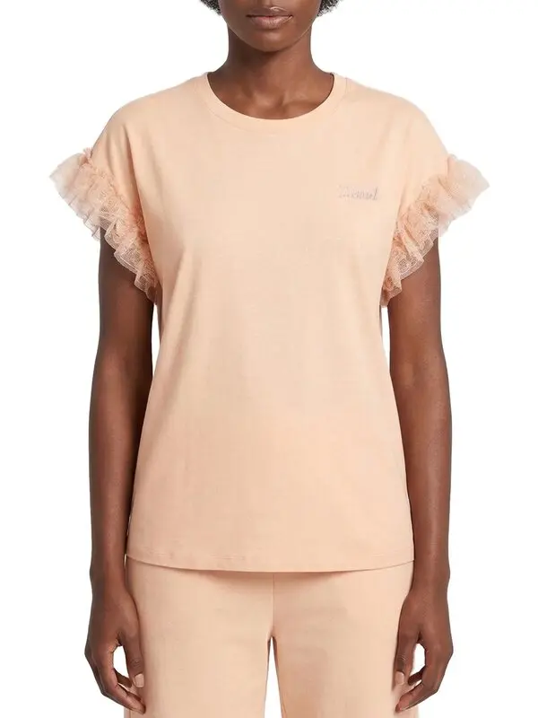TWINSET Cotton T-shirt With Ruffle Sleeves - Peach