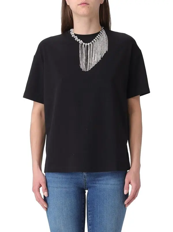 Liu Jo Cotton T-shirt With Embellished Jewel Chain - Black