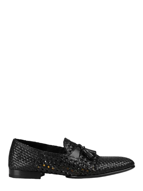 DOUCAL'S Woven Leather Loafers With Tassels - Black
