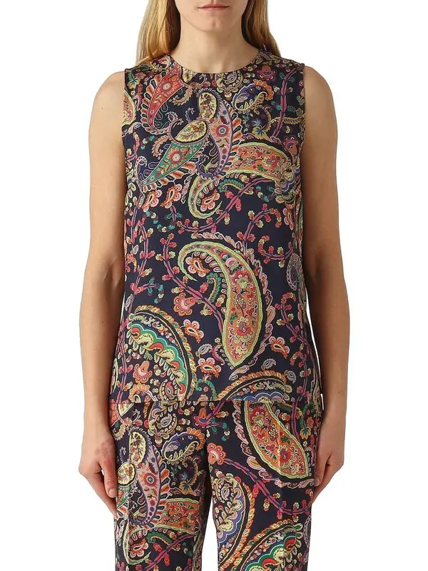 Etro Paisley Print Sleeveless Crewneck Top - Navy