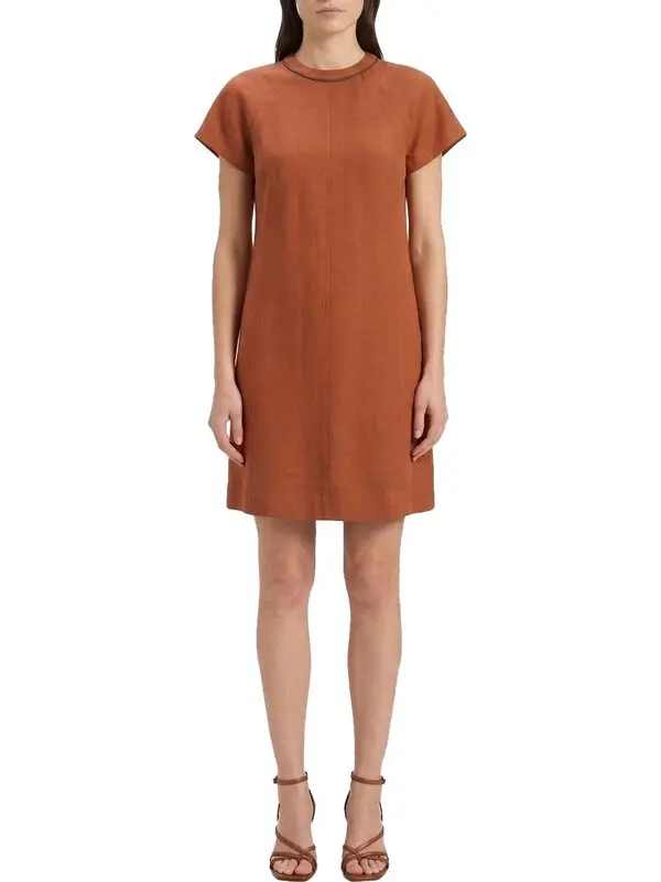 Brunello Cucinelli Viscose And Linen Sheath Mini Dress - Brick Red