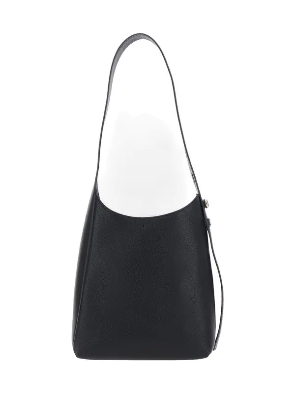 Tory Burch Romy Grained Leather Hobo Bag With Engraved Double T Logo - Black