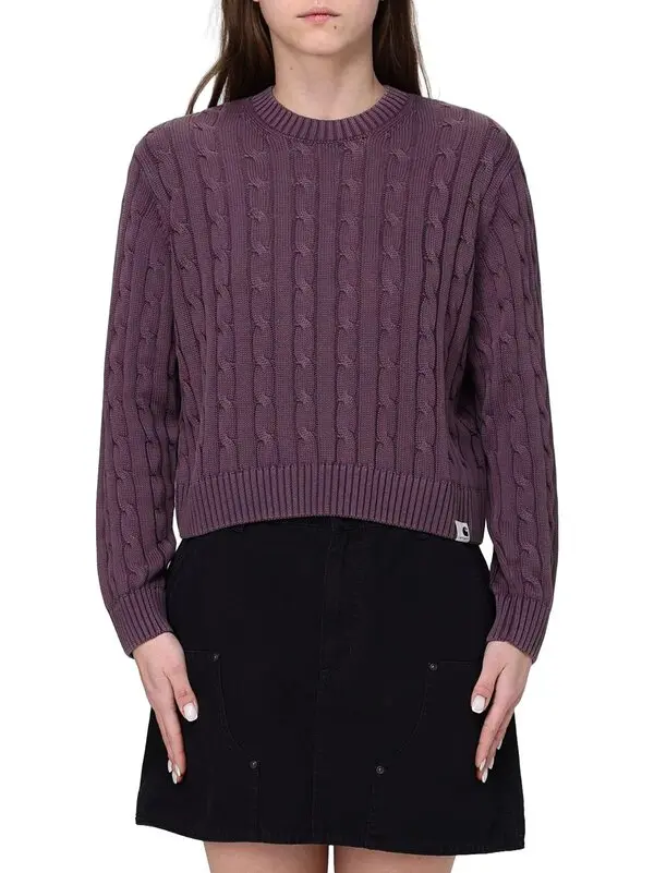 Carhartt Work In Progress Cotton Cable Knit Crewneck Sweater - Violet