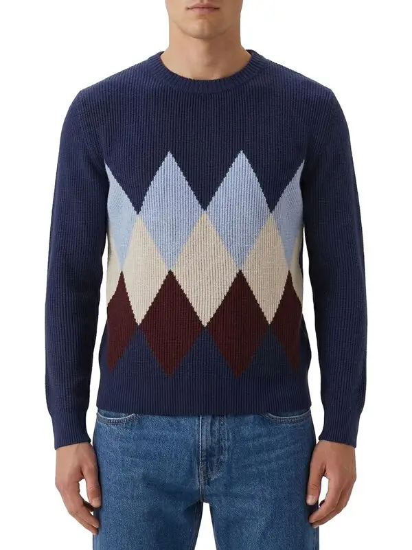 BALLANTYNE Cotton Crewneck Pullover With Diamond Pattern - Blue