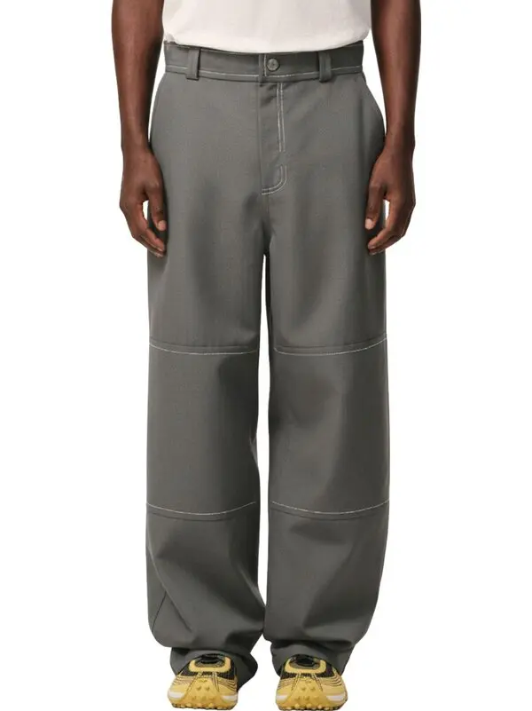 AMI Paris Virgin Wool Wide-leg Trousers - Grey