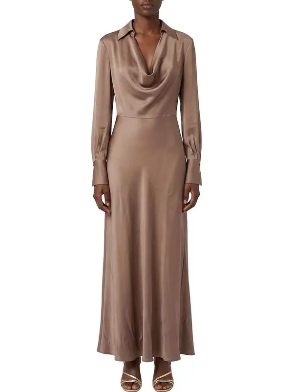 Simkhai Satin Maxi Dress With Collared Neckline - Brown