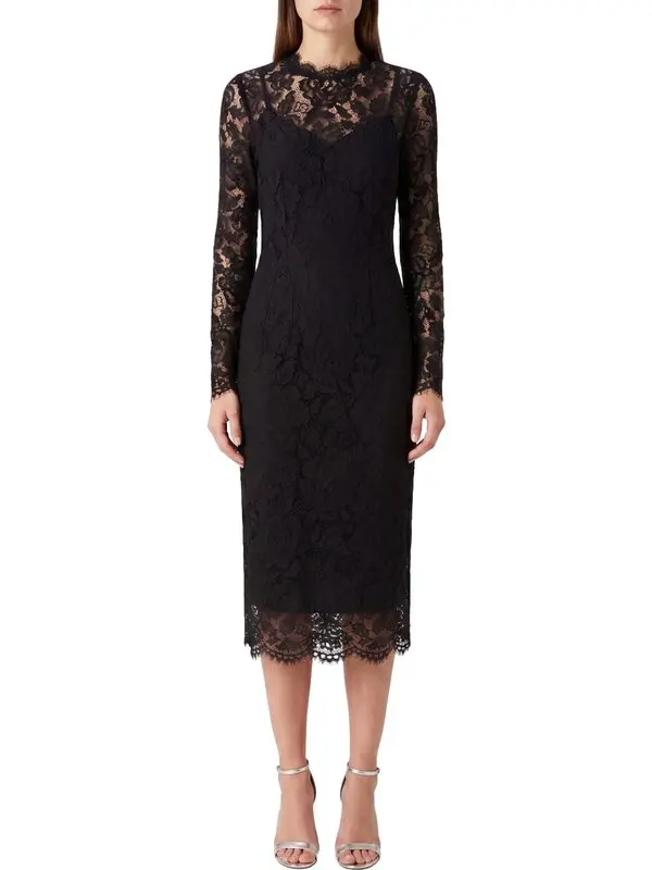 Dolce & Gabbana Long-sleeved Lace Midi Sheath Dress - Black