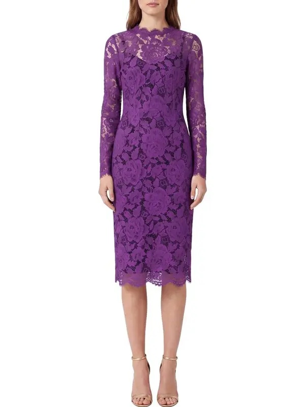Dolce & Gabbana Long-sleeved Lace Midi Sheath Dress - Violet