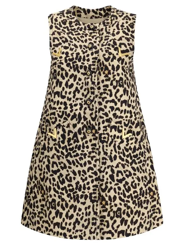 Valentino Garavani Leopard Print Button-up Mini Dress - Beige