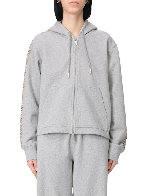 Burberry Checked Trim Full Zip Hoodie - Grey