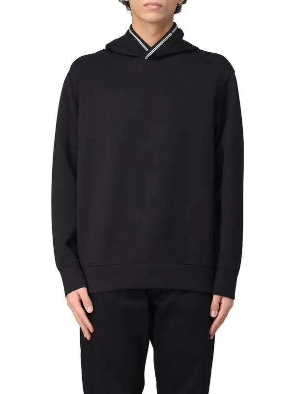 Emporio Armani Logo Trimmed Hooded Sweatshirt - Black
