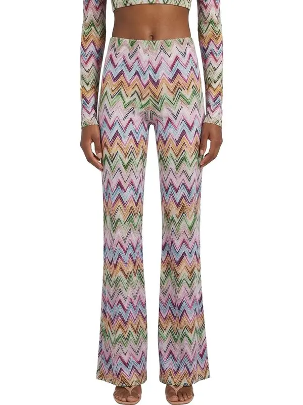 Missoni Flared Jersey Trousers With Zig-zag Motif - Multicolor