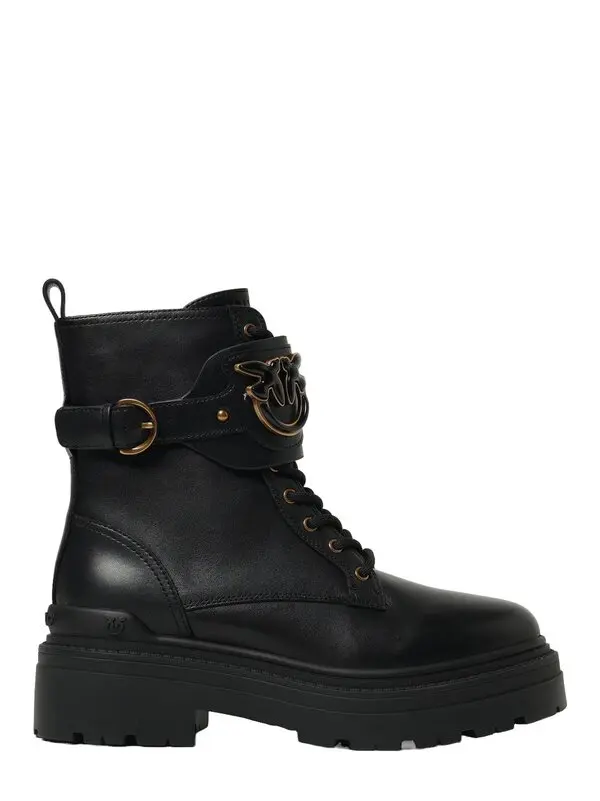 Pinko Combat Boots With Buckle Detail - Black