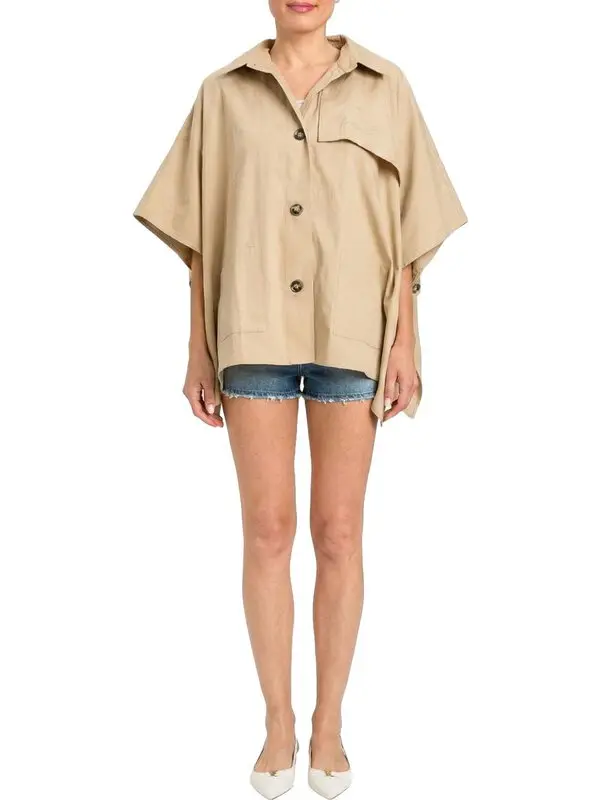 TWINSET Cotton Gabardine Poncho Trench Coat - Sand