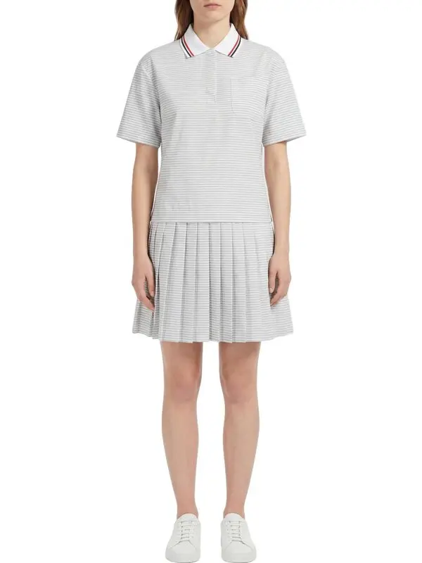 Thom Browne Cotton Polo Dress With Pleated Skirt - Grey