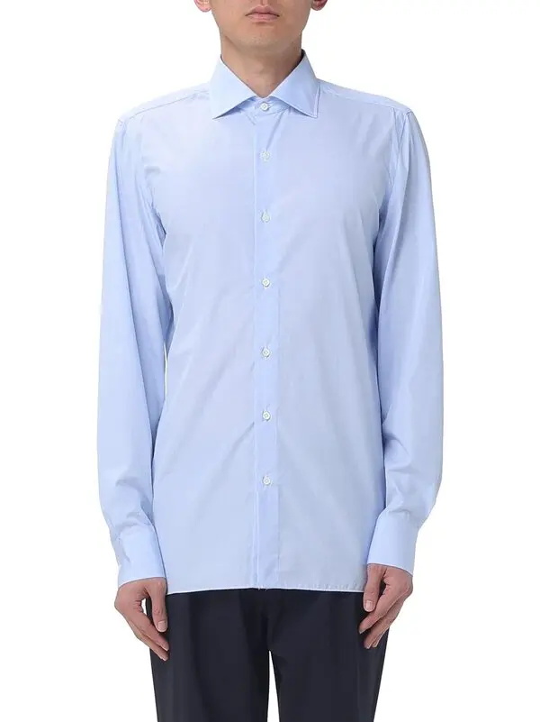 LUIGI BORRELLI Classic Striped Cotton Shirt - Sky