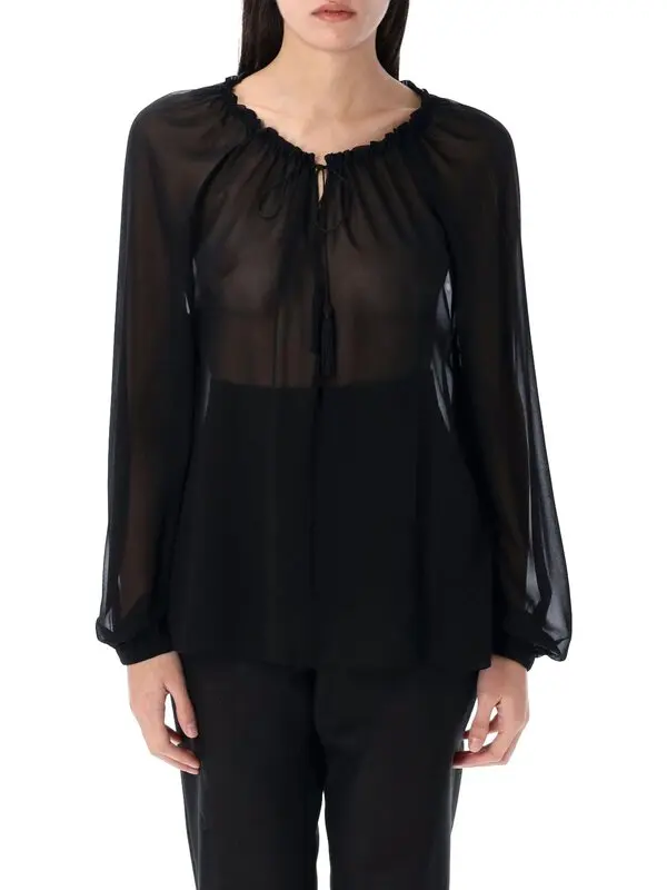 TOM FORD Sheer Blouse With Tie Detail - Black