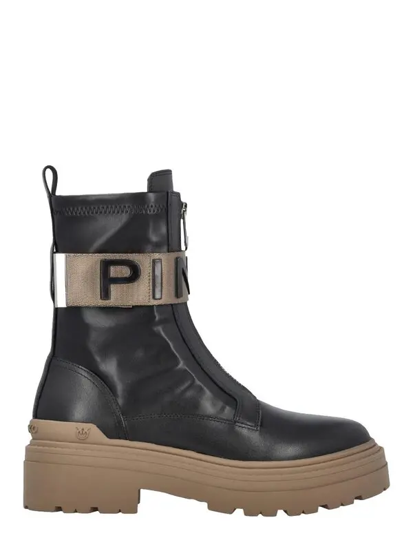 Pinko Zip Up Ankle Boots With Buckle Detail - Black