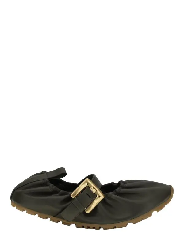 Balmain Leather Mary Jane Ballerinas - Olive