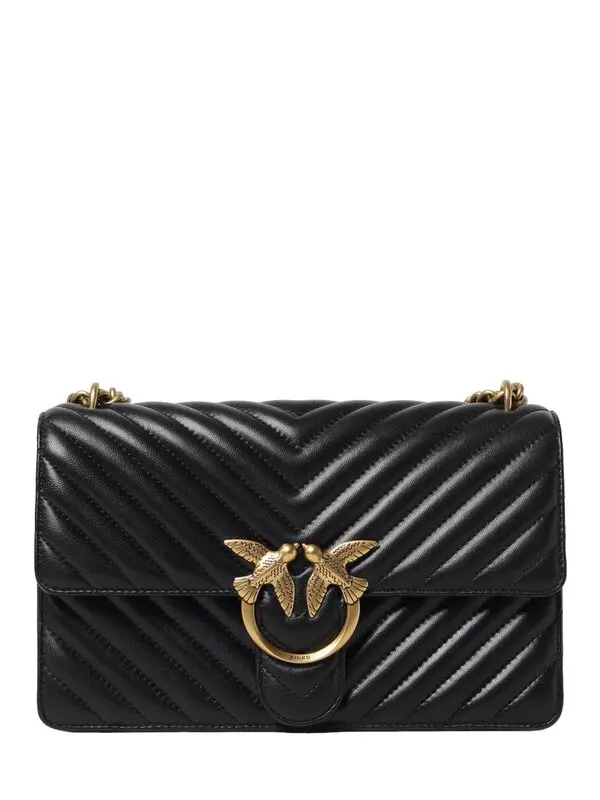Pinko Quilted Leather Shoulder Bag With Chain Strap - Black