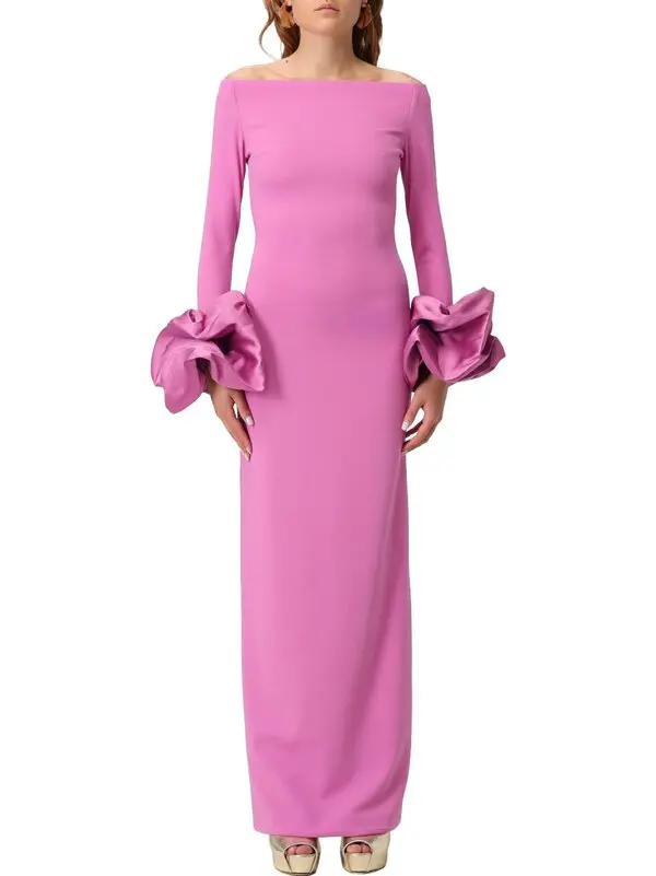 Solace London Off-the-shoulder Maxi Dress With Dramatic Sleeves - Fuchsia