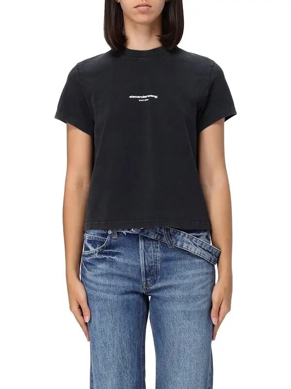 Alexander Wang Crewneck Cotton T-shirt With Contrast Logo - Black