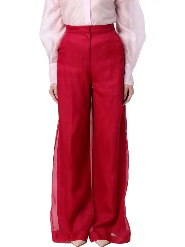 Max Mara Silk Flared Trousers - Red